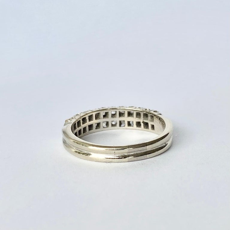 Vintage Diamond and 18 Carat White Gold Double Row Half Eternity Band ...