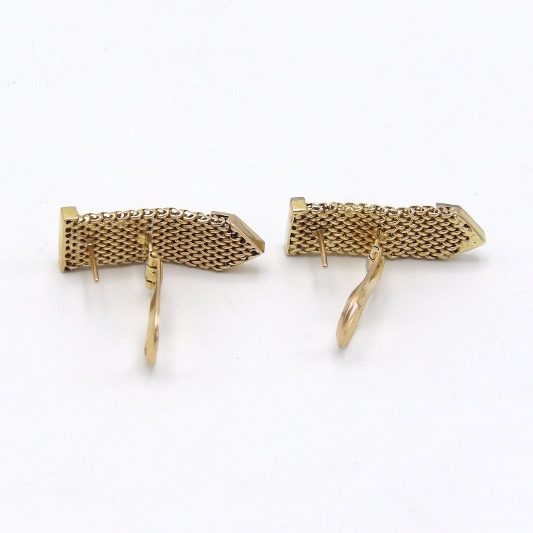 Vintage Diamond and 18K Gold Woven Mesh Earrings For Sale at 1stDibs