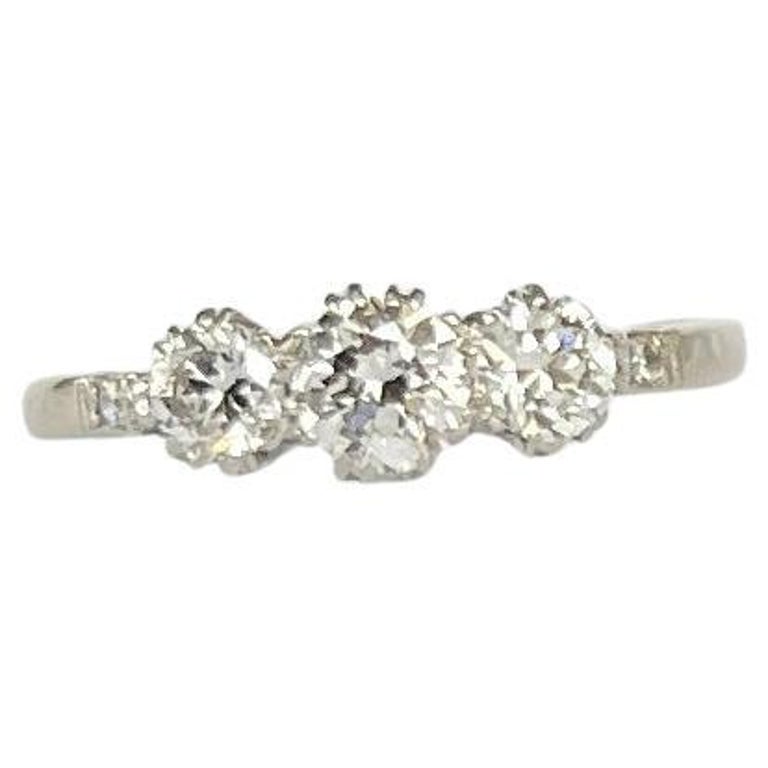 Vintage Diamond and Platinum Three-Stone Ring For Sale at 1stDibs