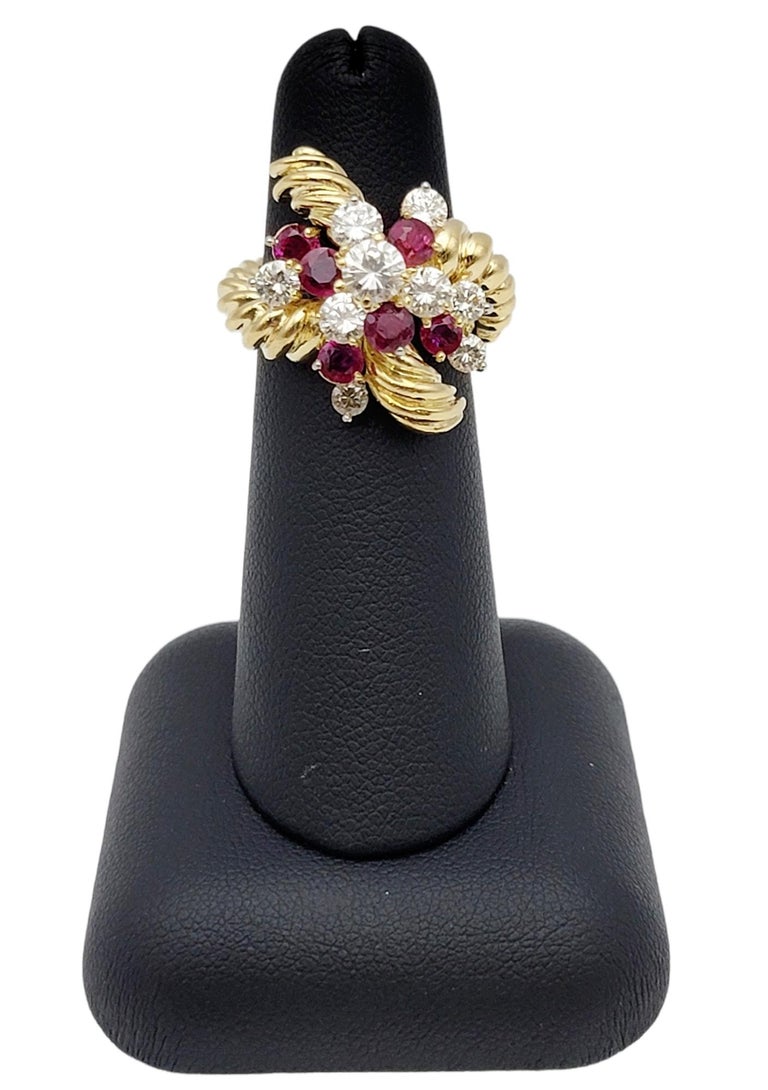 Vintage Diamond and Ruby Cluster Spray Ring 18 Karat Yellow Gold ...