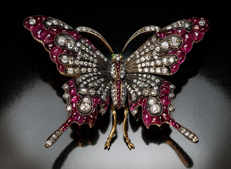Vintage Diamond and Ruby Large Butterfly Brooch at 1stDibs
