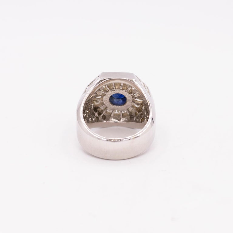 Vintage Diamond and Sapphire Gents Ring Set in 18k White Gold For Sale ...