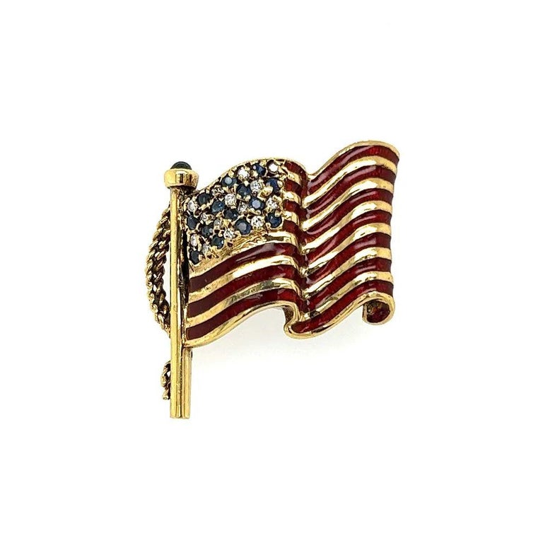 Vintage Diamond and Sapphire Red Enamel Stars and Stripes American Flag ...