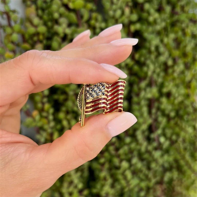 Vintage Diamond and Sapphire Red Enamel Stars and Stripes American Flag ...