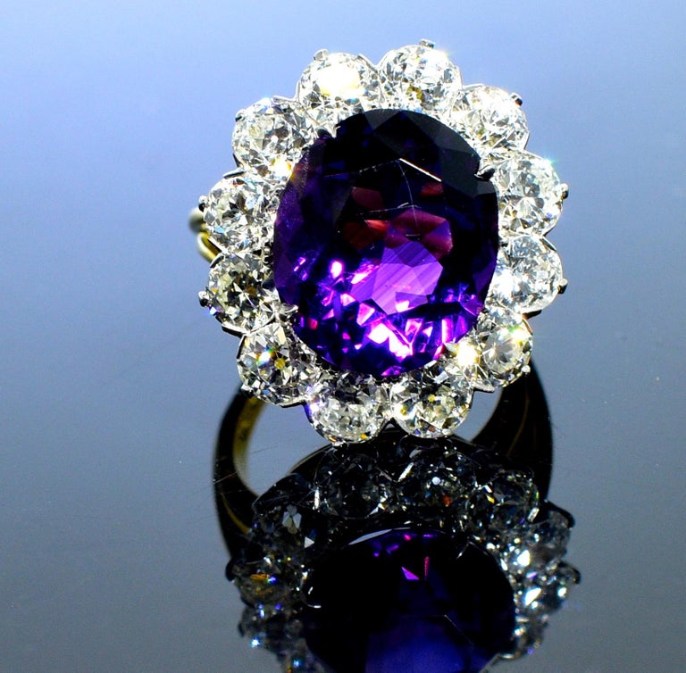 Vintage Diamond and Siberian Amethyst Platinum and Diamond Ring, circa ...