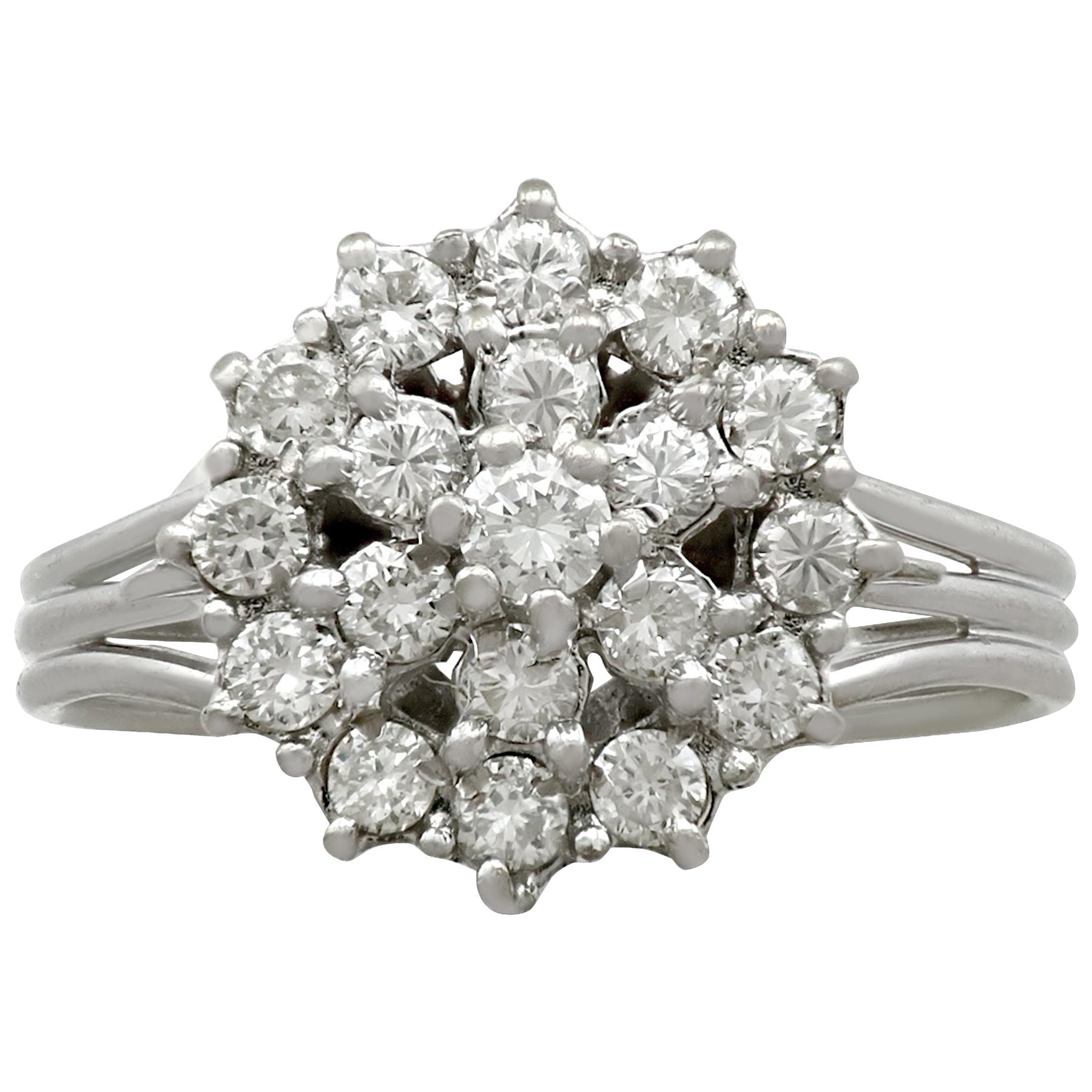 Diamond White Gold Raised Cluster Cocktail Ring c1960s at 1stdibs