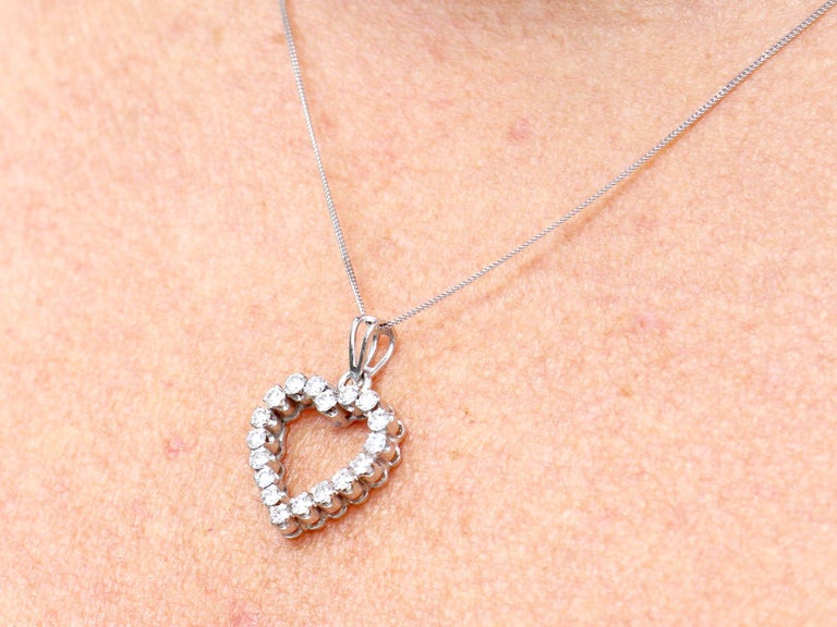 Vintage Diamond and White Gold Heart Pendant For Sale at 1stDibs