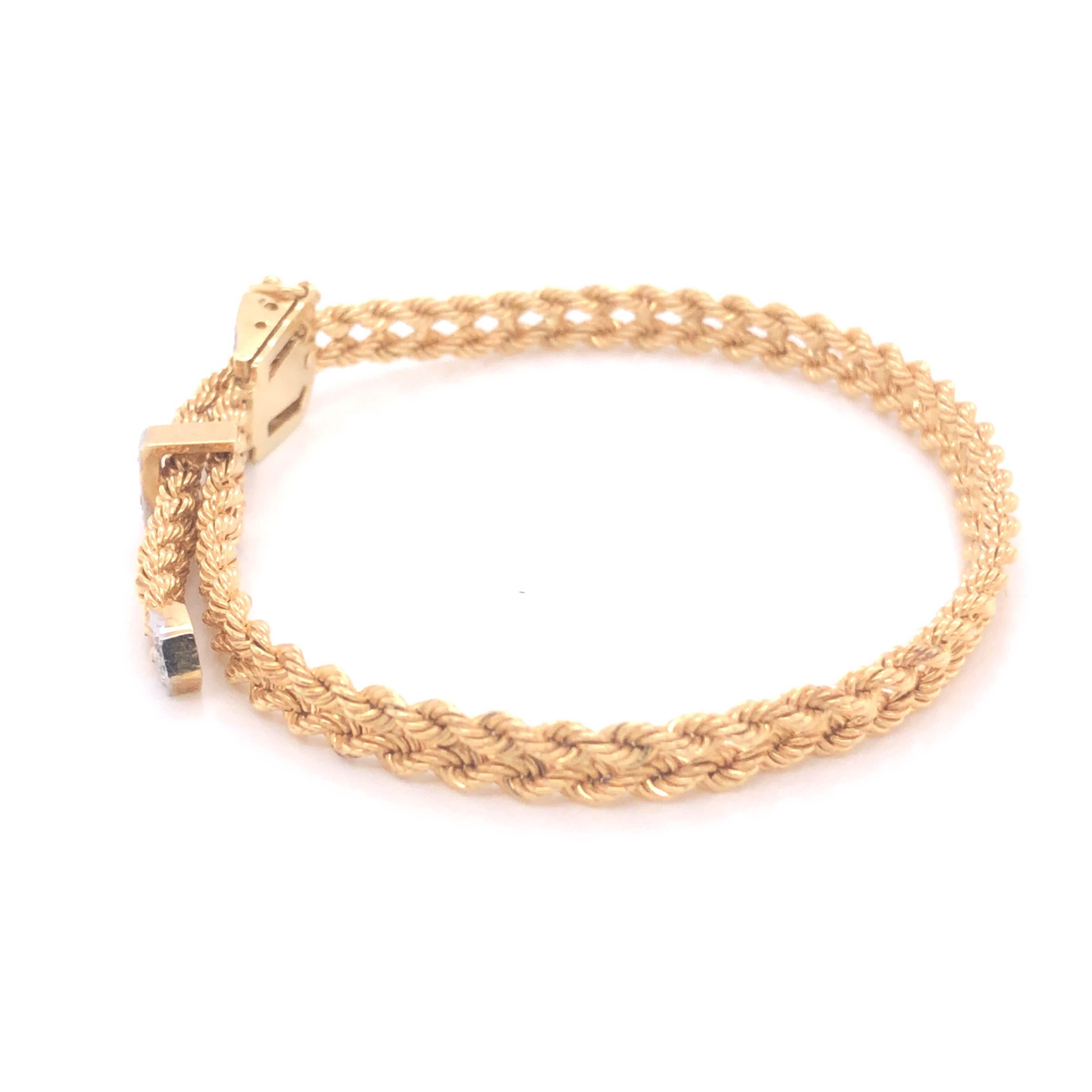 Vintage Diamond Belt Double Rope Bracelet in 14k Yellow Gold at 1stDibs