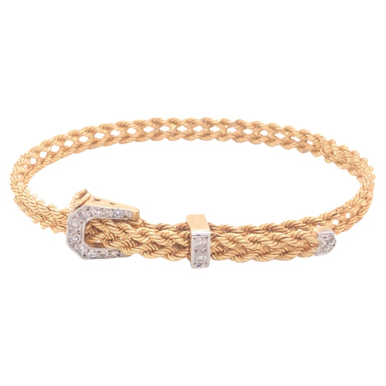 Vintage Diamond Belt Double Rope Bracelet in 14k Yellow Gold For Sale ...