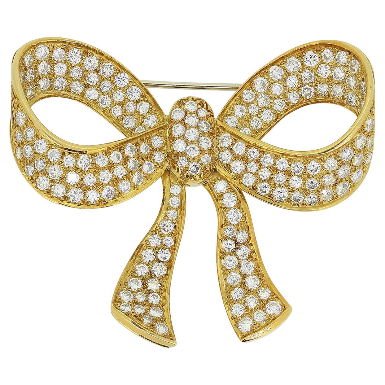 Vintage Diamond Bow Brooch For Sale at 1stDibs