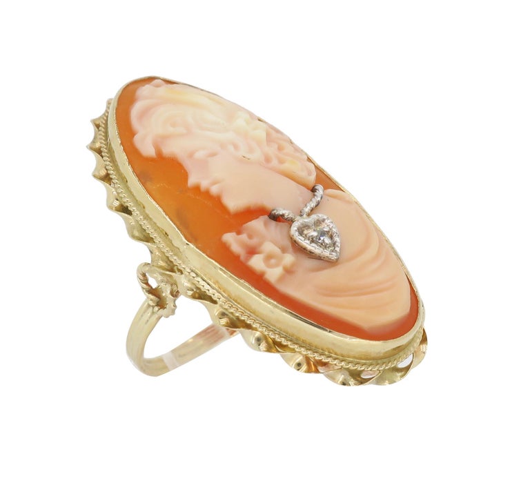 Vintage Diamond Cameo Ring For Sale at 1stDibs