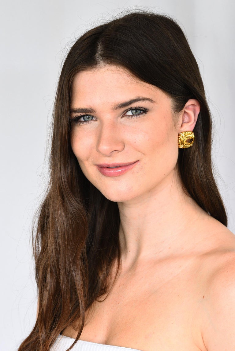 Vintage Diamond Citrine 18 Karat Gold Poseidon Intaglio Ear-Clip ...