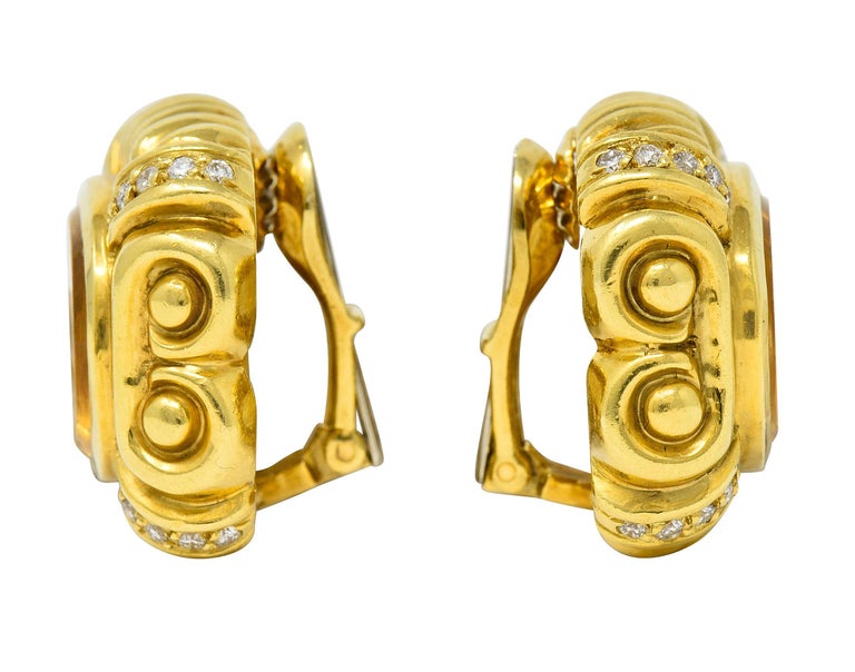 Vintage Diamond Citrine 18 Karat Gold Poseidon Intaglio Ear-Clip ...