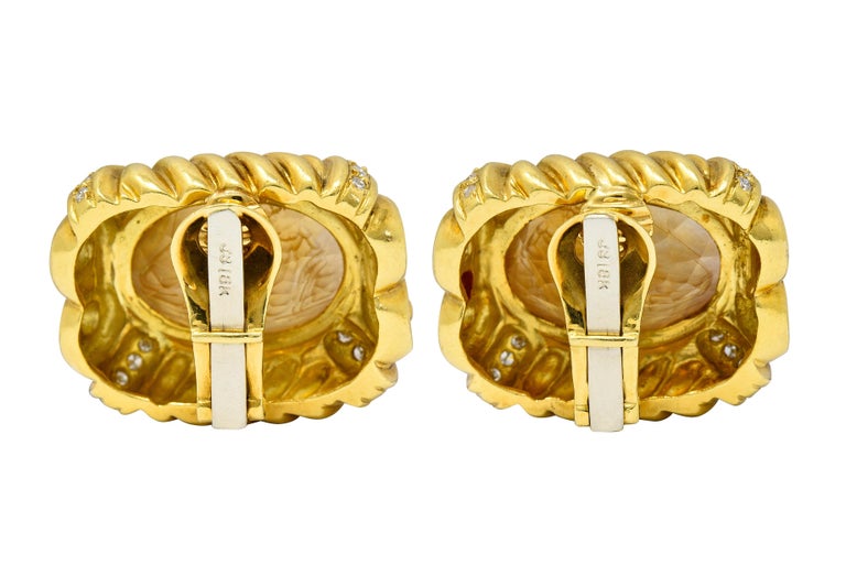 Vintage Diamond Citrine 18 Karat Gold Poseidon Intaglio Ear-Clip ...