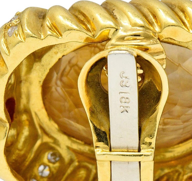 Vintage Diamond Citrine 18 Karat Gold Poseidon Intaglio Ear-Clip ...