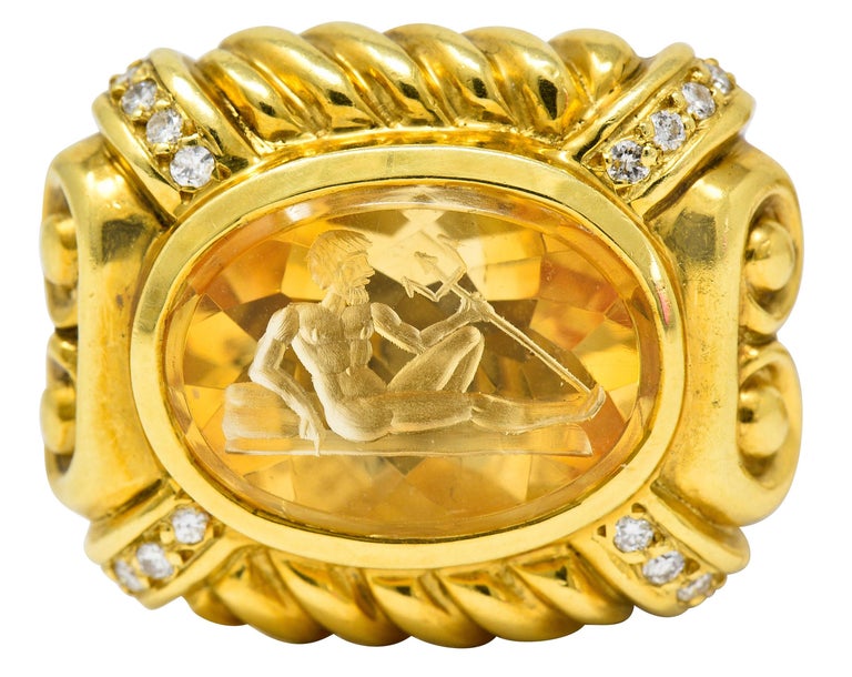 Vintage Diamond Citrine 18 Karat Gold Poseidon Intaglio Ear-Clip ...