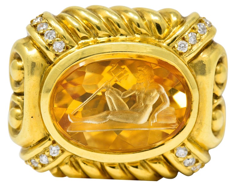 Vintage Diamond Citrine 18 Karat Gold Poseidon Intaglio Ear-Clip ...