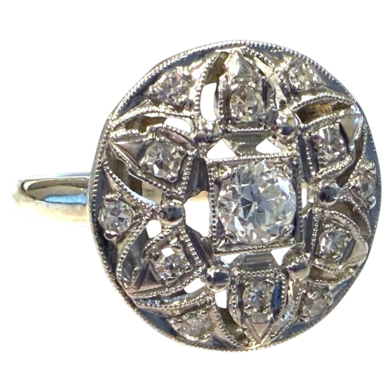 Antique Edwardian 14K White Gold Platinum Top Old Mine Diamond Cluster ...