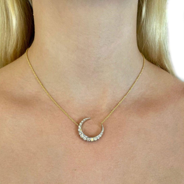 Vintage Diamond Crescent Pendant Necklace at 1stDibs