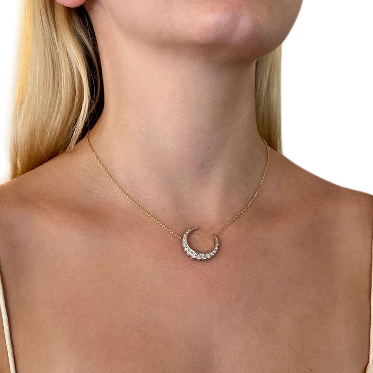 Vintage Diamond Crescent Pendant Necklace at 1stDibs