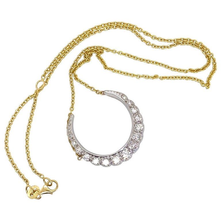 Vintage Diamond Crescent Pendant Necklace at 1stDibs