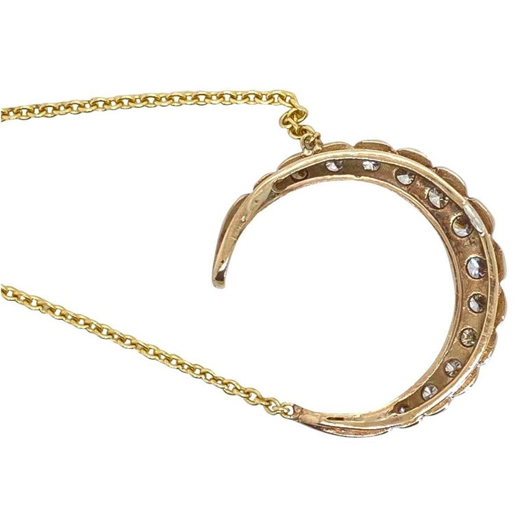 Vintage Diamond Crescent Pendant Necklace at 1stDibs