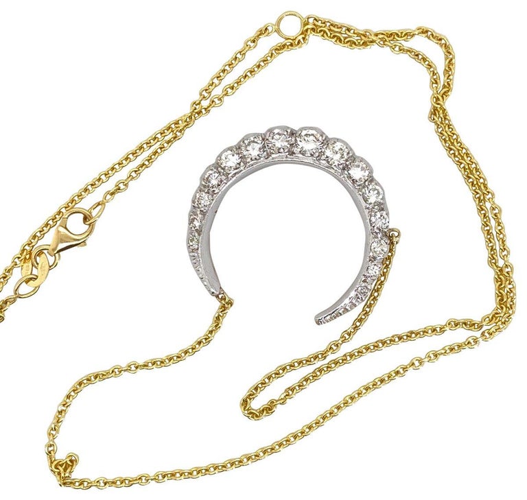 Vintage Diamond Crescent Pendant Necklace at 1stDibs