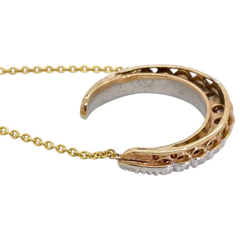 Vintage Diamond Crescent Pendant Necklace at 1stDibs