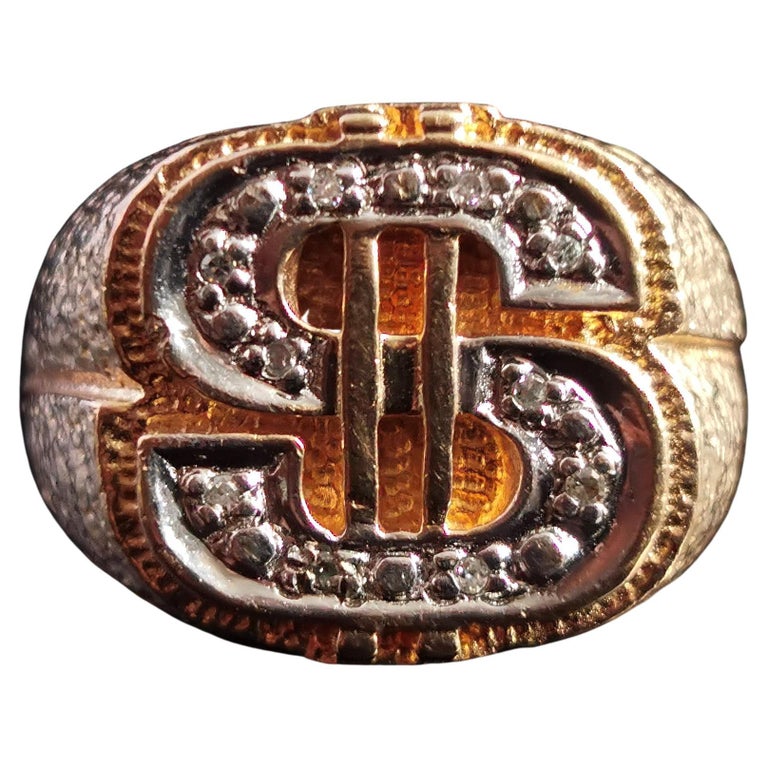 Vintage Diamond Dollar Sign Ring, Chunky 9 Karat Gold, Heavy at 1stDibs