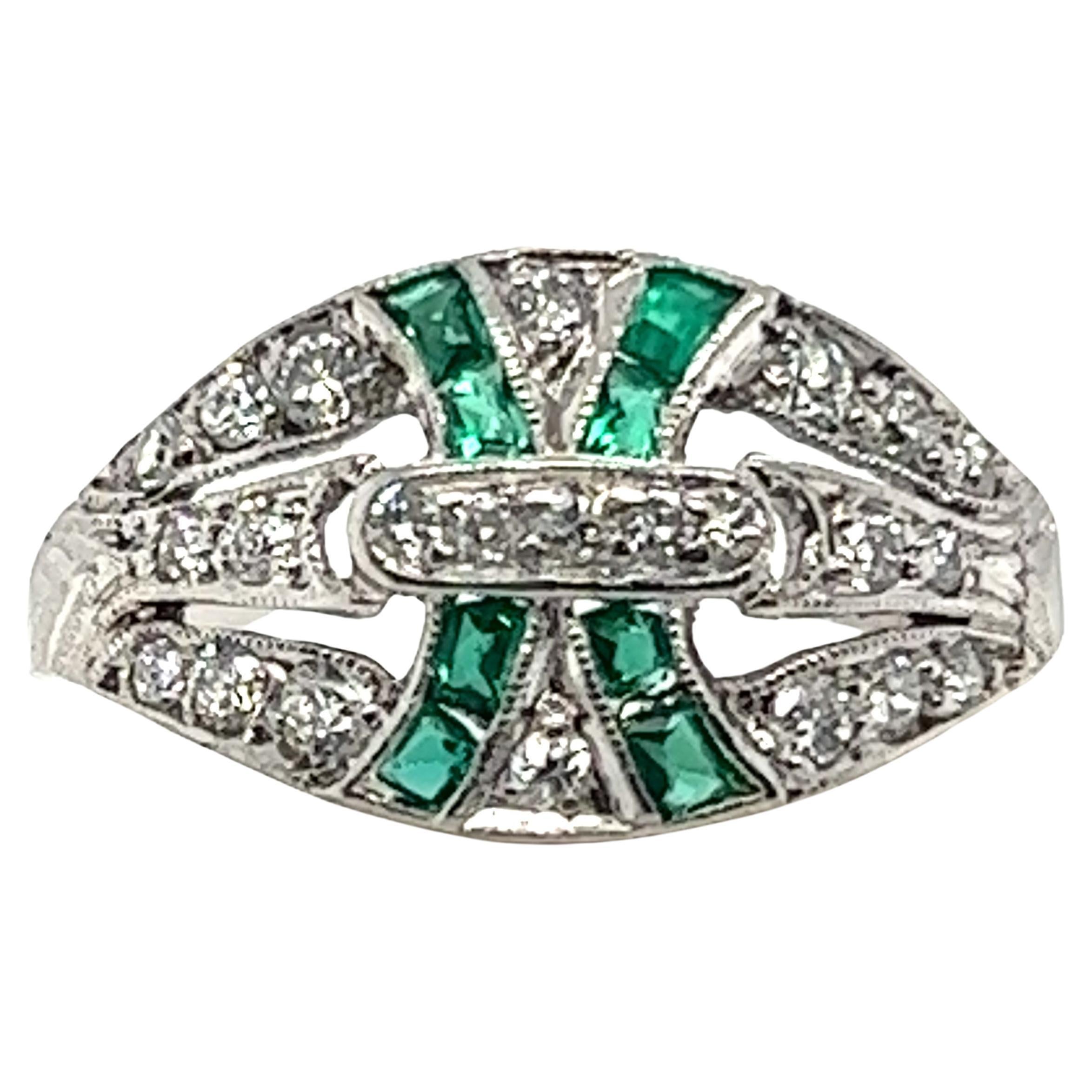 Vintage Diamond Emerald Cocktail Ring 1ct Platinum Original 1920's Art ...
