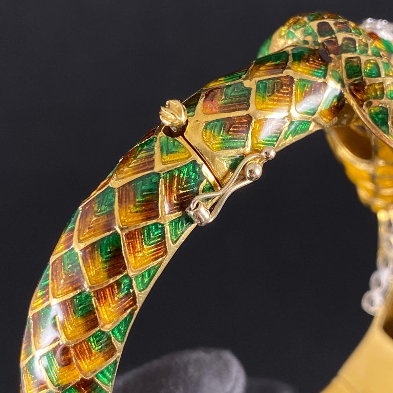 Vintage Diamond Enamel Serpent Snake Bangle Bracelet Yellow Gold ...