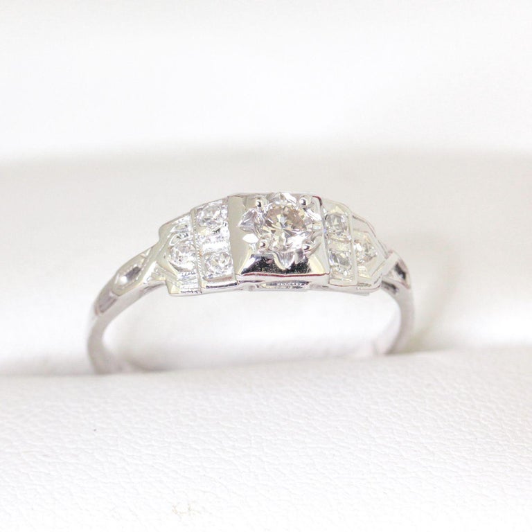 Vintage Diamond Engagement Ring, Antique Filigree Ring, White Gold For ...