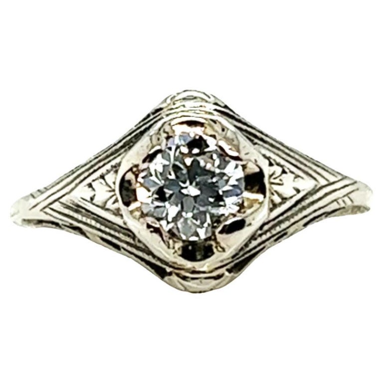 Vintage Diamond Engagement Ring GIA Certified 1/2ct G-VS1 18K Deco ...