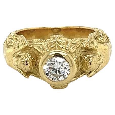 Vintage Diamond Engraved Female Figure Gold Ring For Sale at 1stDibs