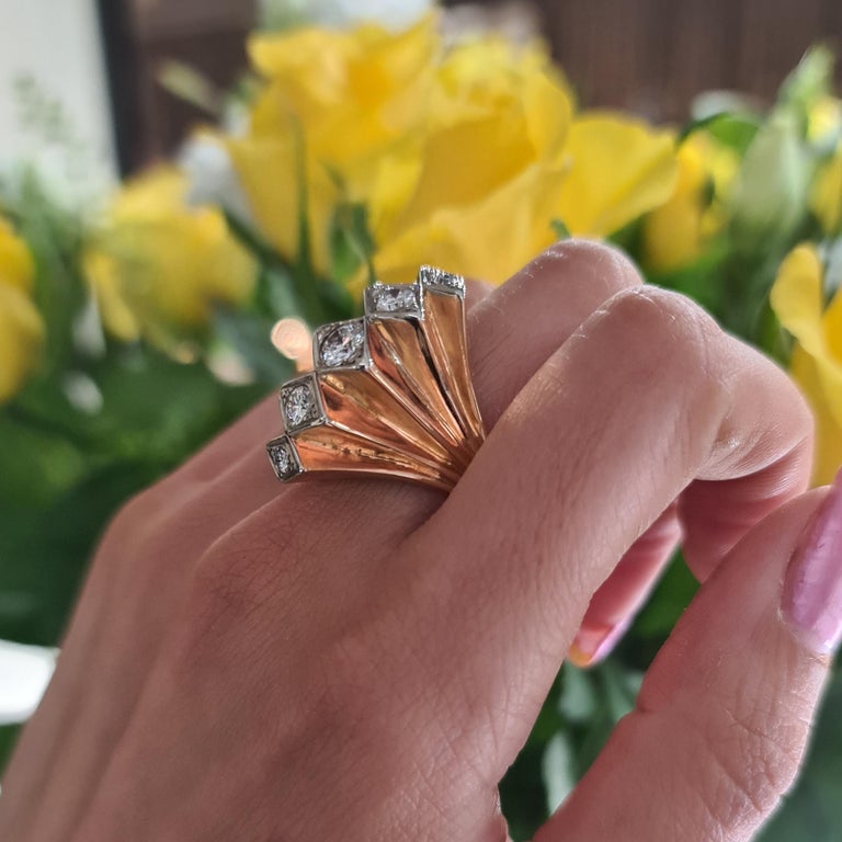 Vintage Diamond Five Row Fan Ring Gold, Circa 1940 For Sale at 1stDibs