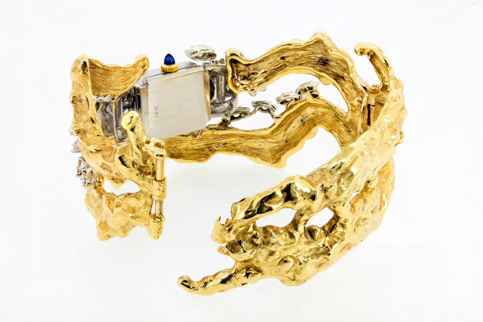 Vintage Diamond and Gold Watch Bangle at 1stDibs | vintage bangle watch ...