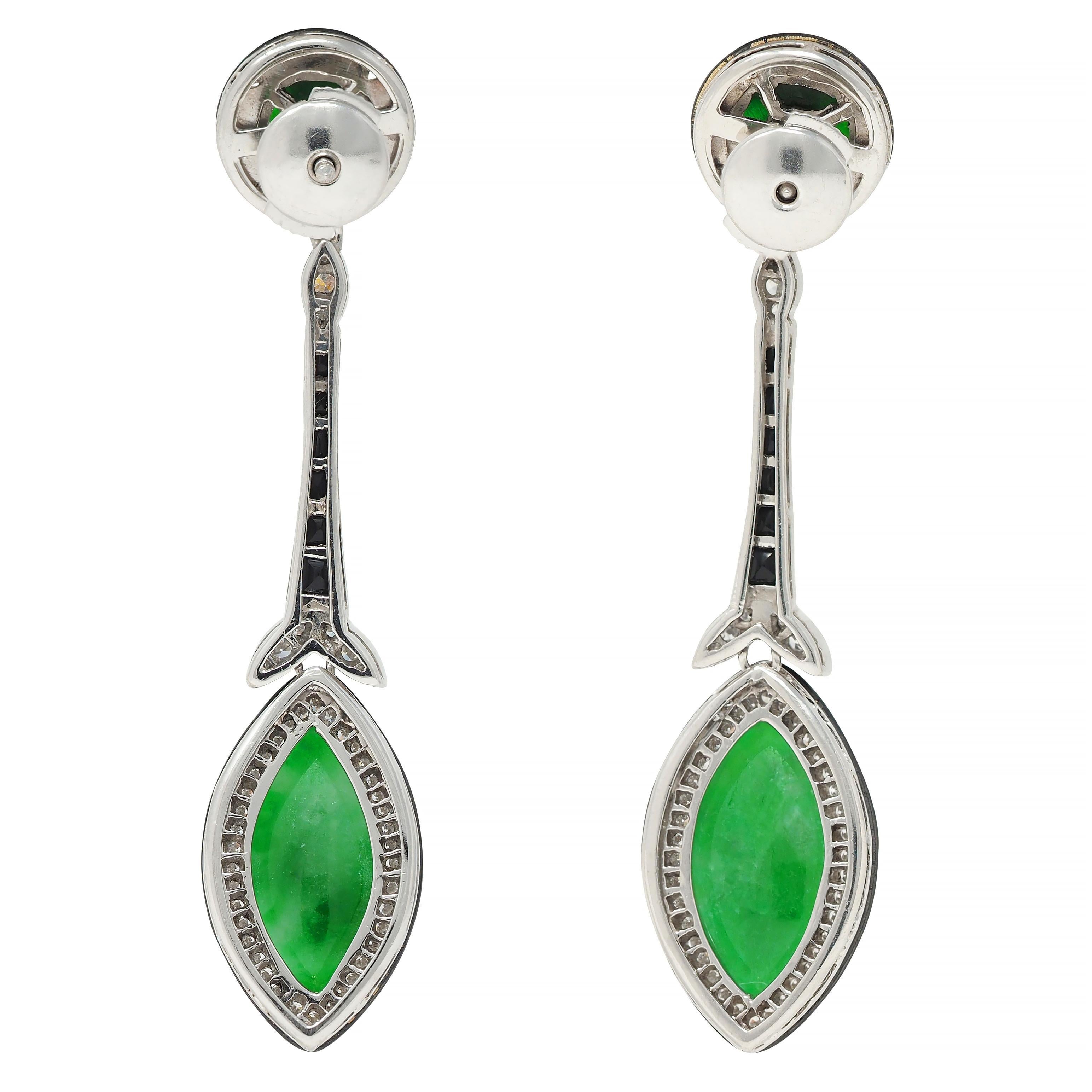Vintage Diamond Jade Onyx Platinum Foliate Drop Earrings For Sale at ...