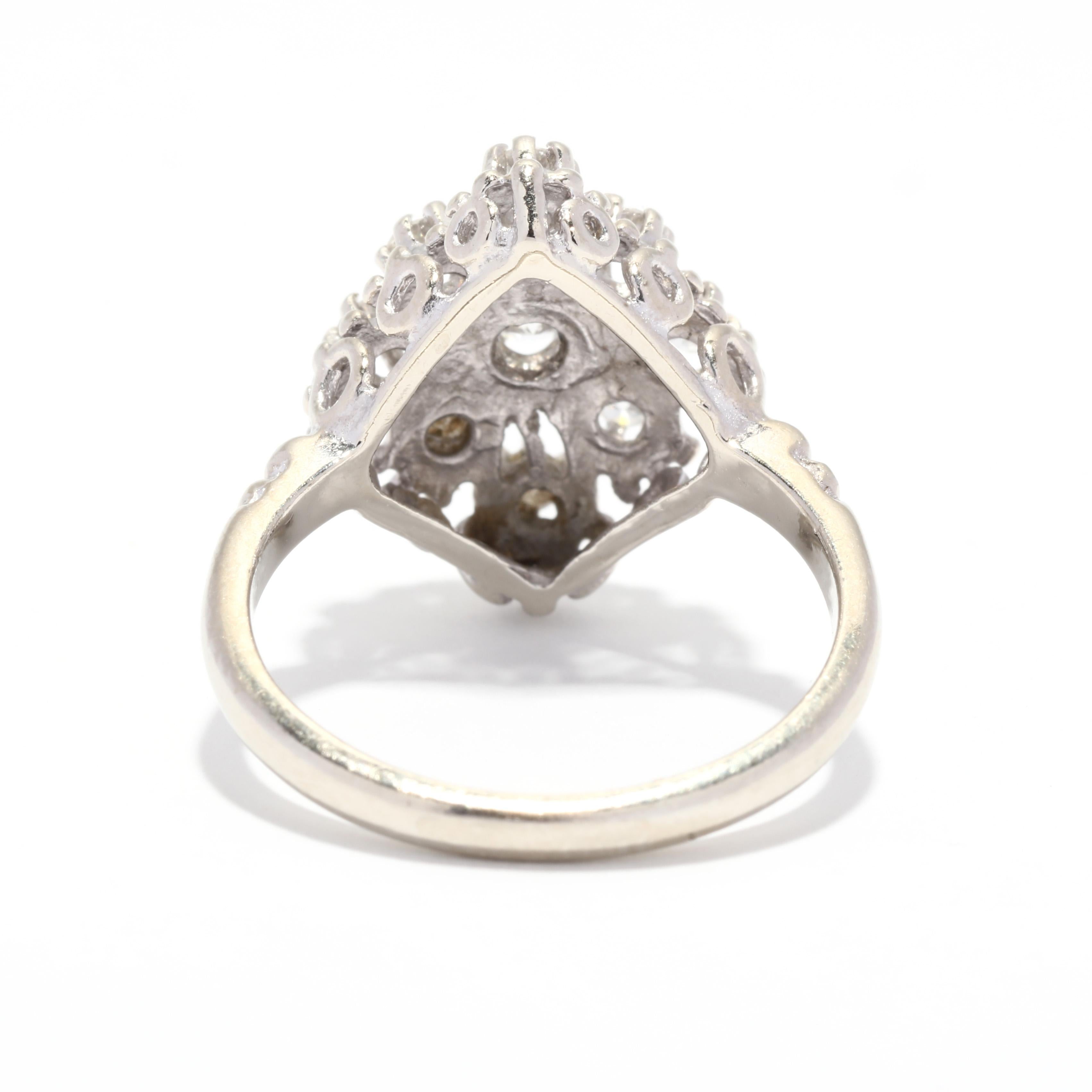 Vintage Diamond Navette Ring, 14K White Gold, Marquise Shape Ring ...