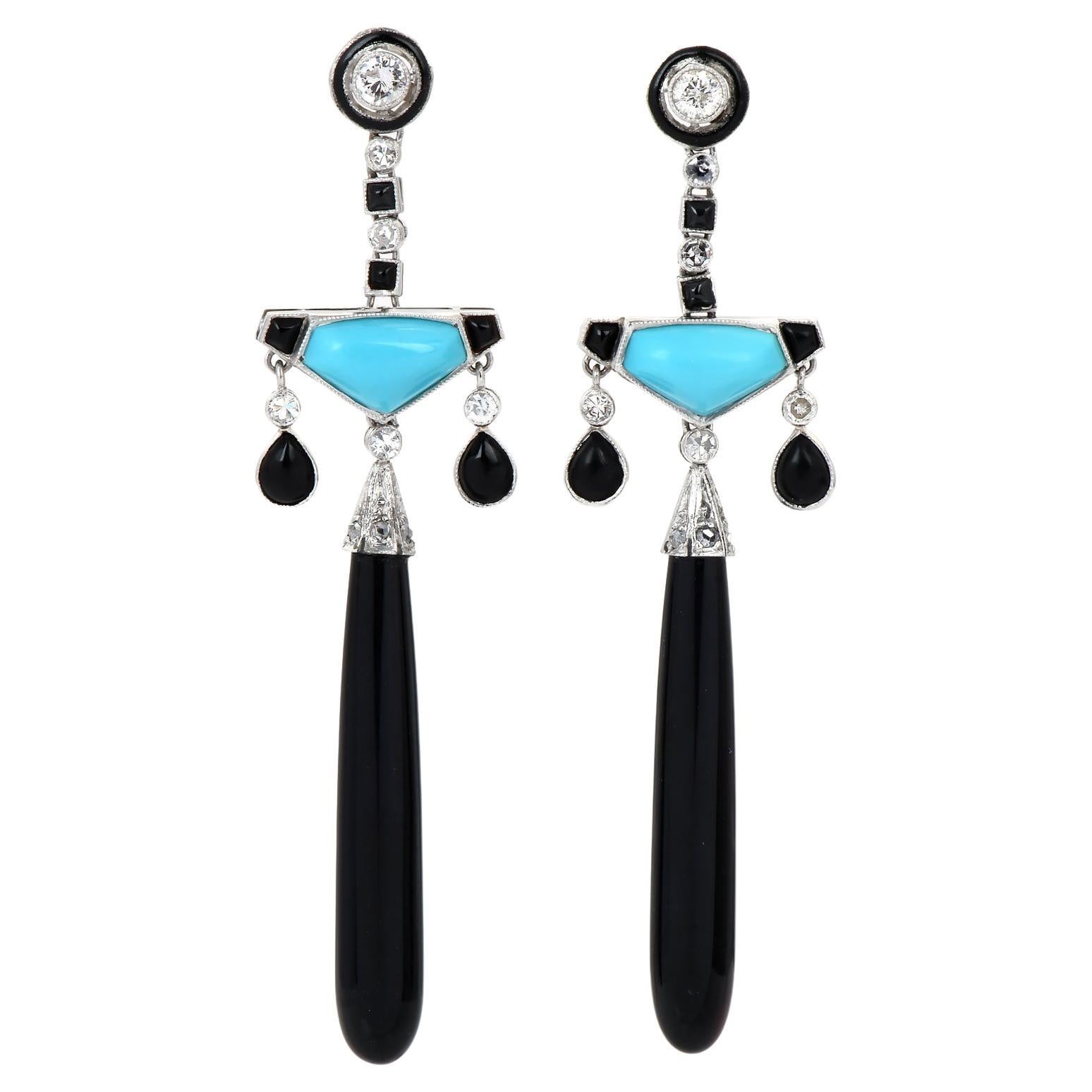 Beautiful Turquoise Diamond Gold Long Drop Earrings at 1stDibs | long ...