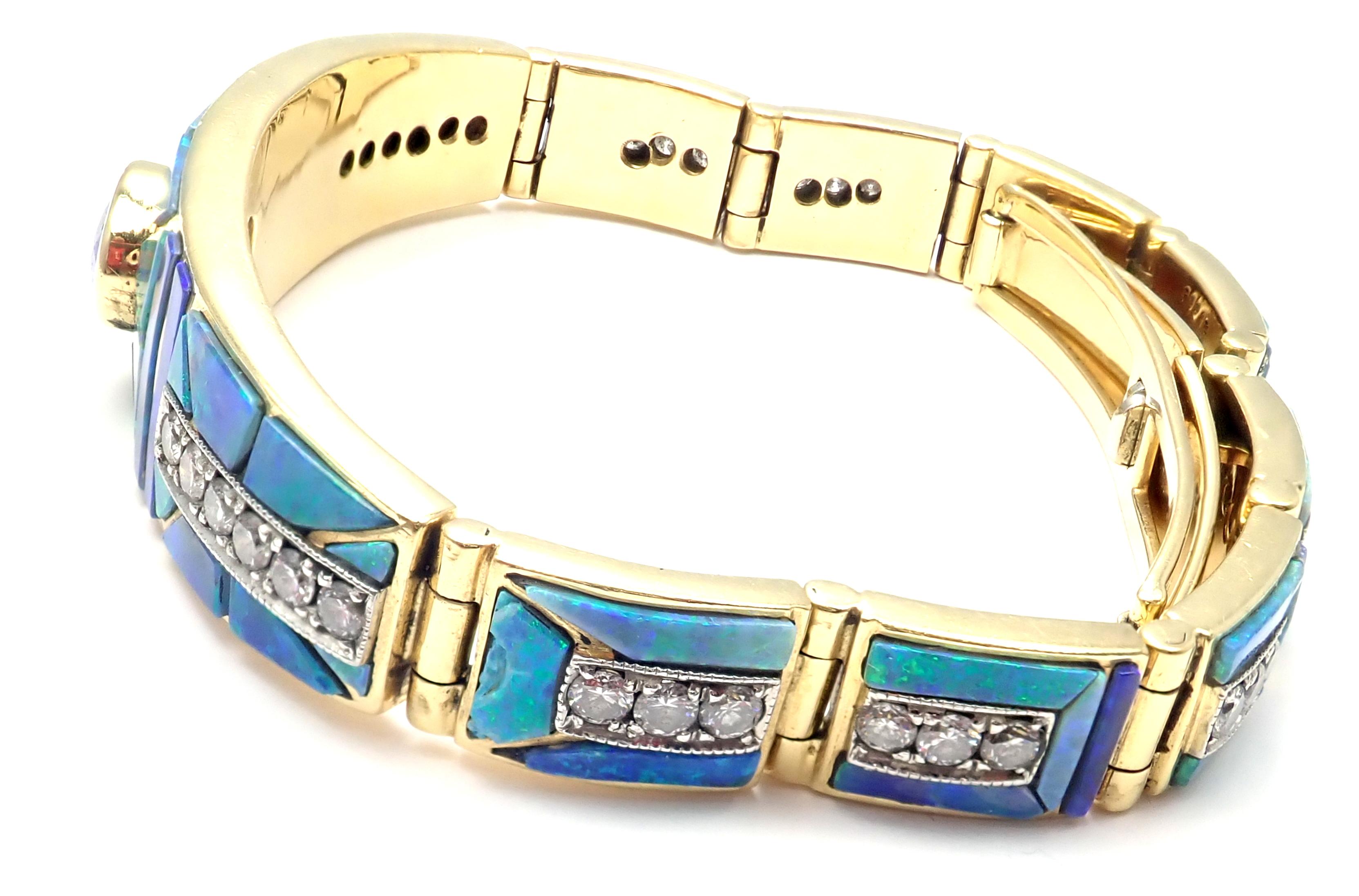 Vintage Diamond Opal Inlay Tanzanite Yellow Gold and Platinum Bracelet ...