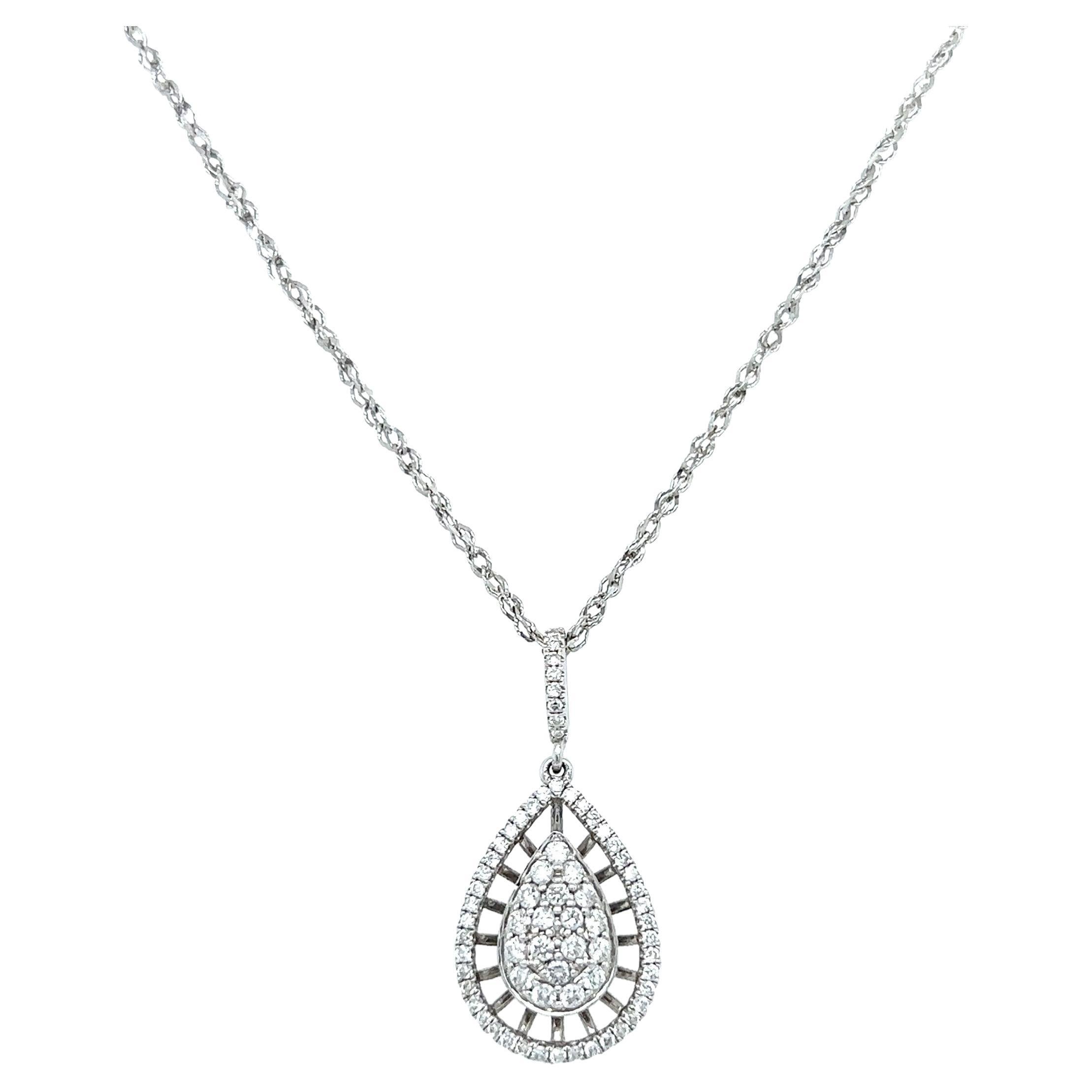 Vintage Diamond Pear Shape Pave Halo Gold Pendant Necklace For Sale at ...