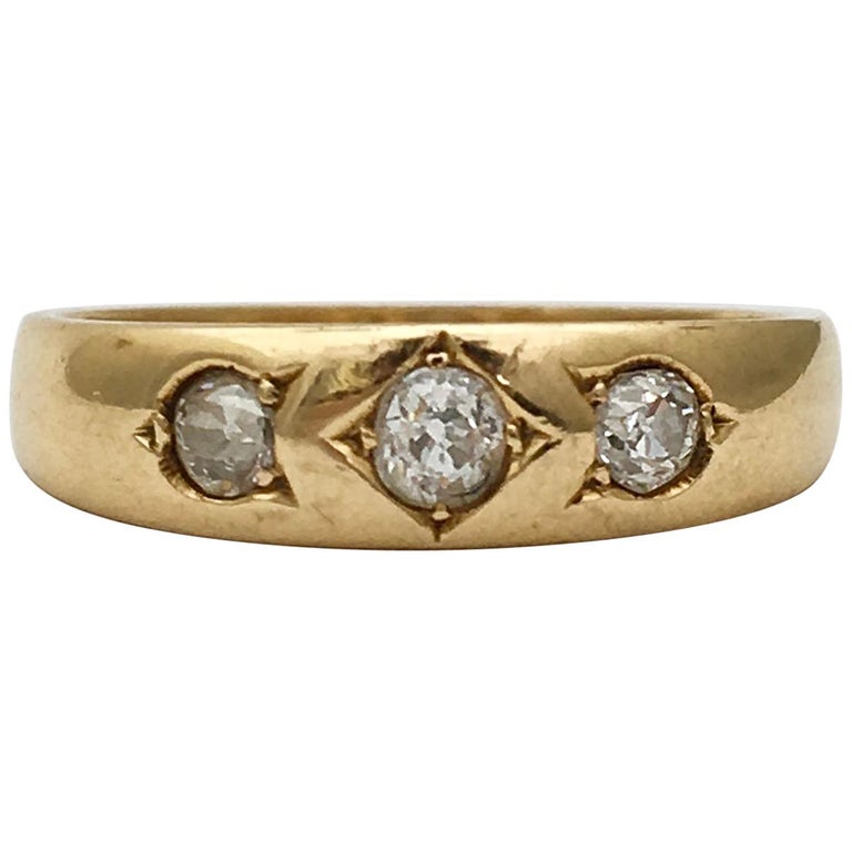 Vintage Diamond Ring 18K Gold 3 Gemstone Gypsy Set Band Stacker ...