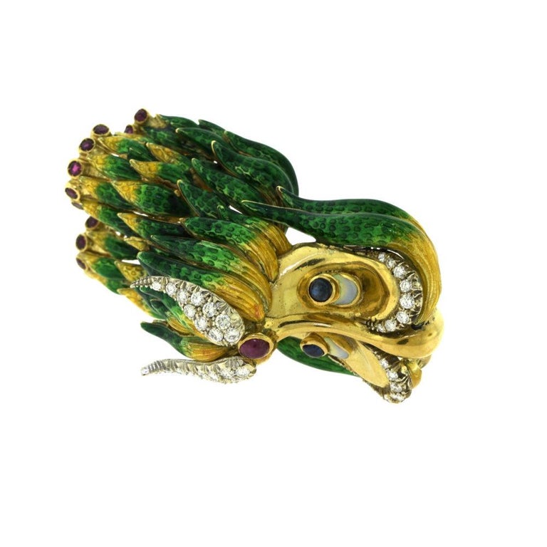 Vintage Diamond, Ruby, Sapphire, Color Enamel Very Large Dog Gold ...