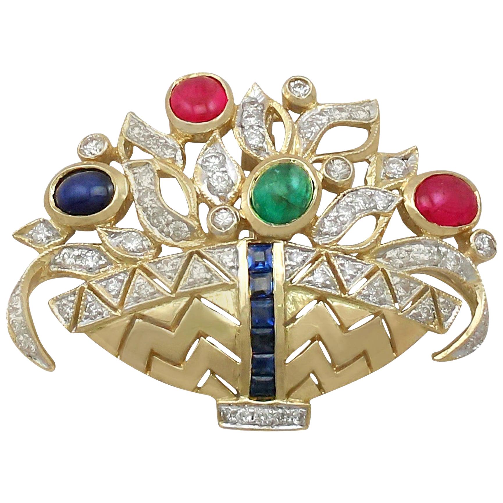 Kutchinsky Ruby Diamond Gold Spray Brooch at 1stDibs