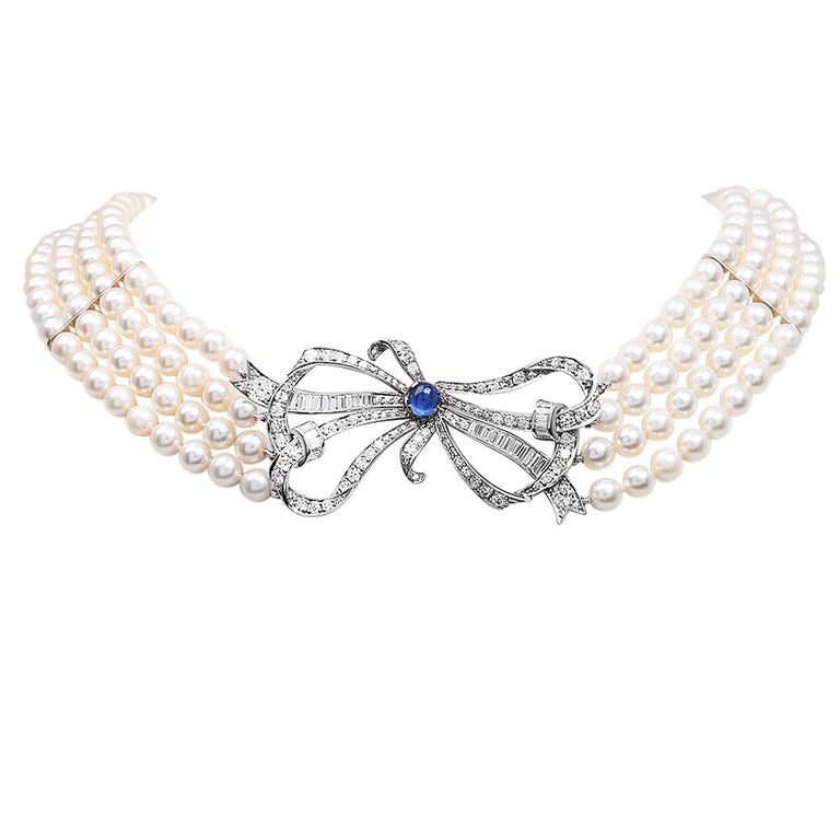 Collier pendentif vintage à plusieurs rangs de perles avec nœud ...