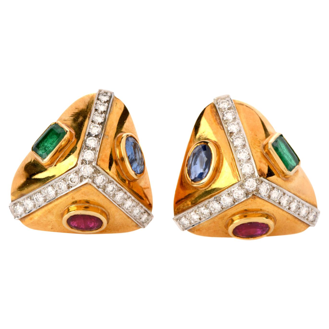 Vintage 18 Karat Bi-Color Gold Diamond and Ruby Panther Earrings For ...