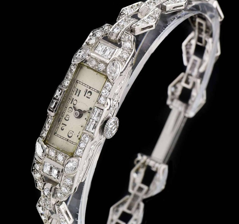 Vintage Diamond Set Silver Dial Platinum Cocktail Wristwatch For Sale ...