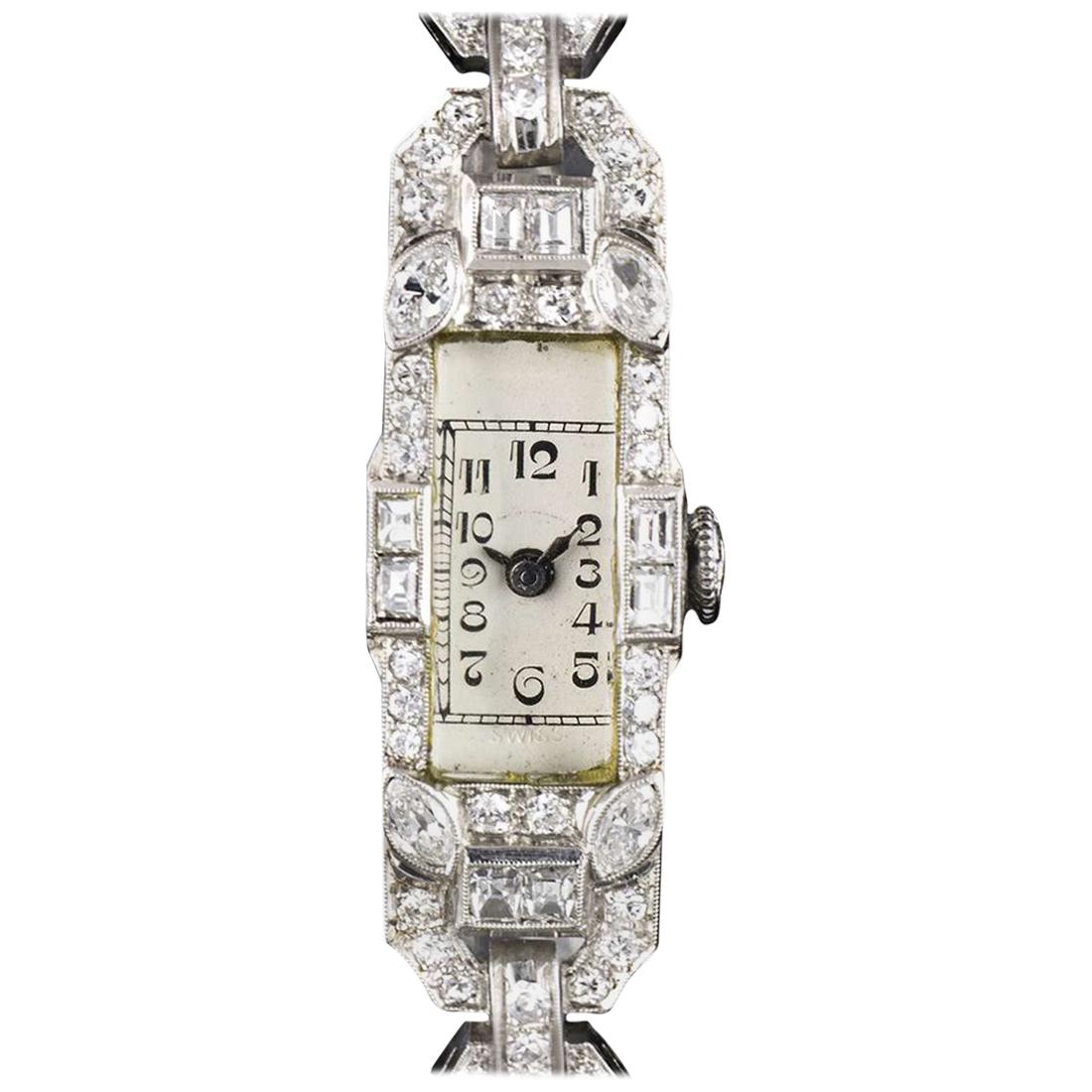 Retro Vintage 1950's Diamond Cocktail Dress Watch in Platinum, Swiss ...