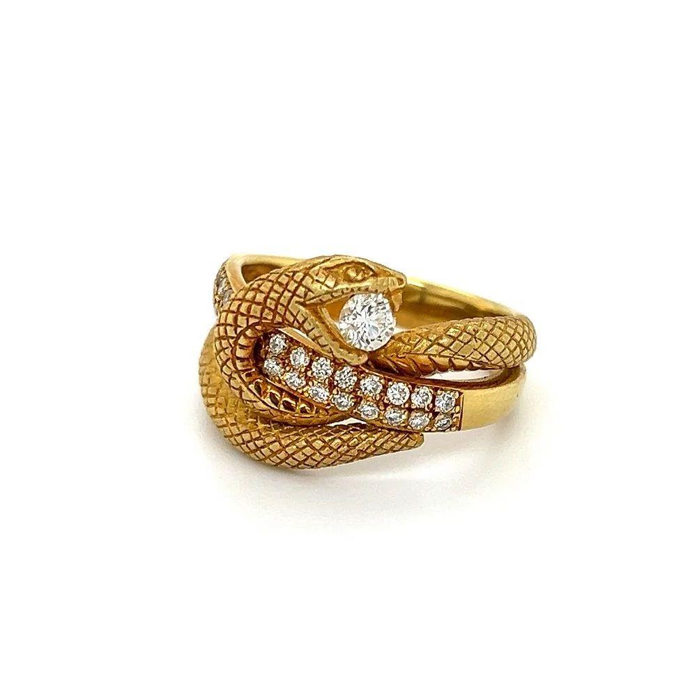 Vintage Diamond Snake Serpent Gold Engraved Band Ring For Sale at 1stDibs