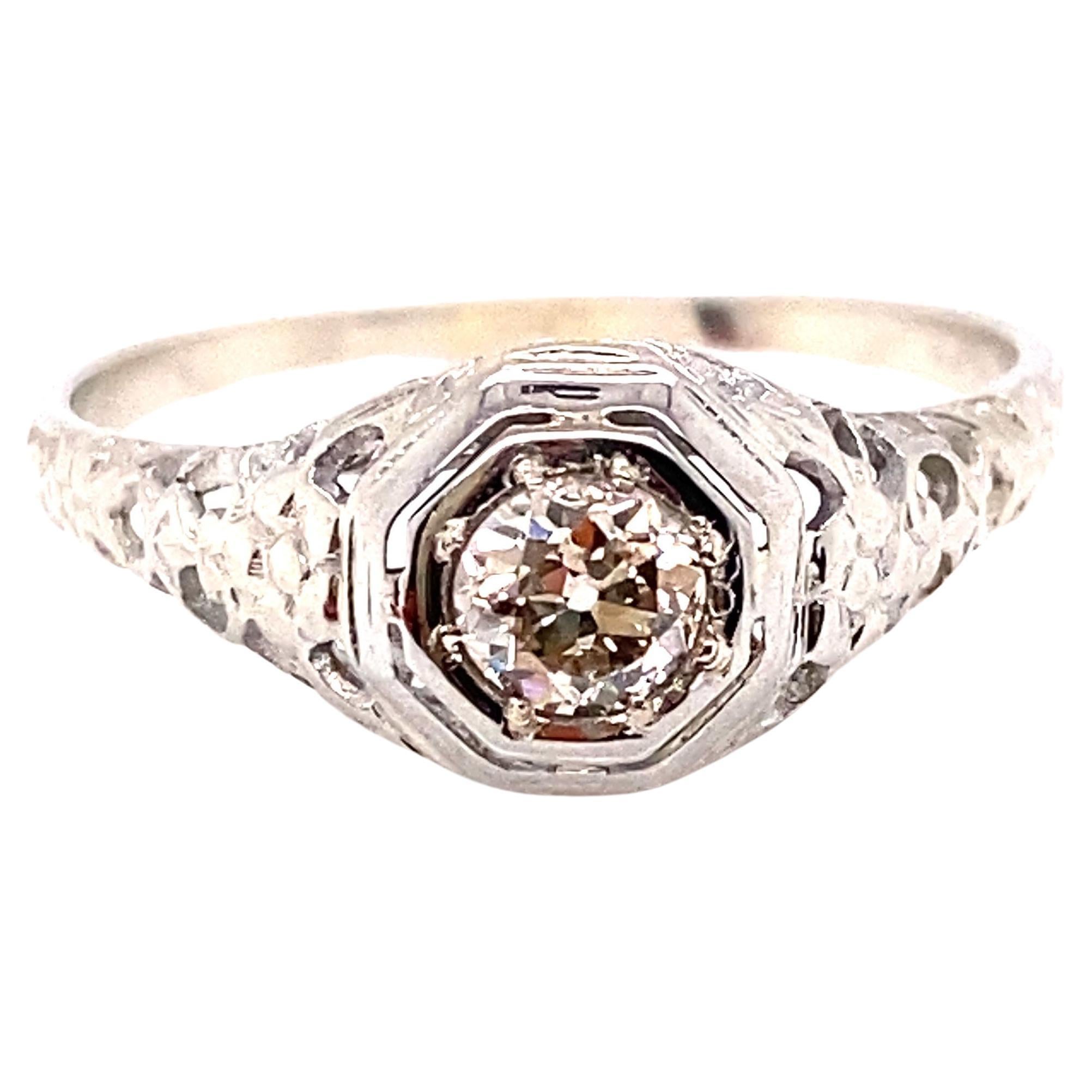 Art Deco Diamond Ring .30ct Old European Original 1920s Antique Flowers ...